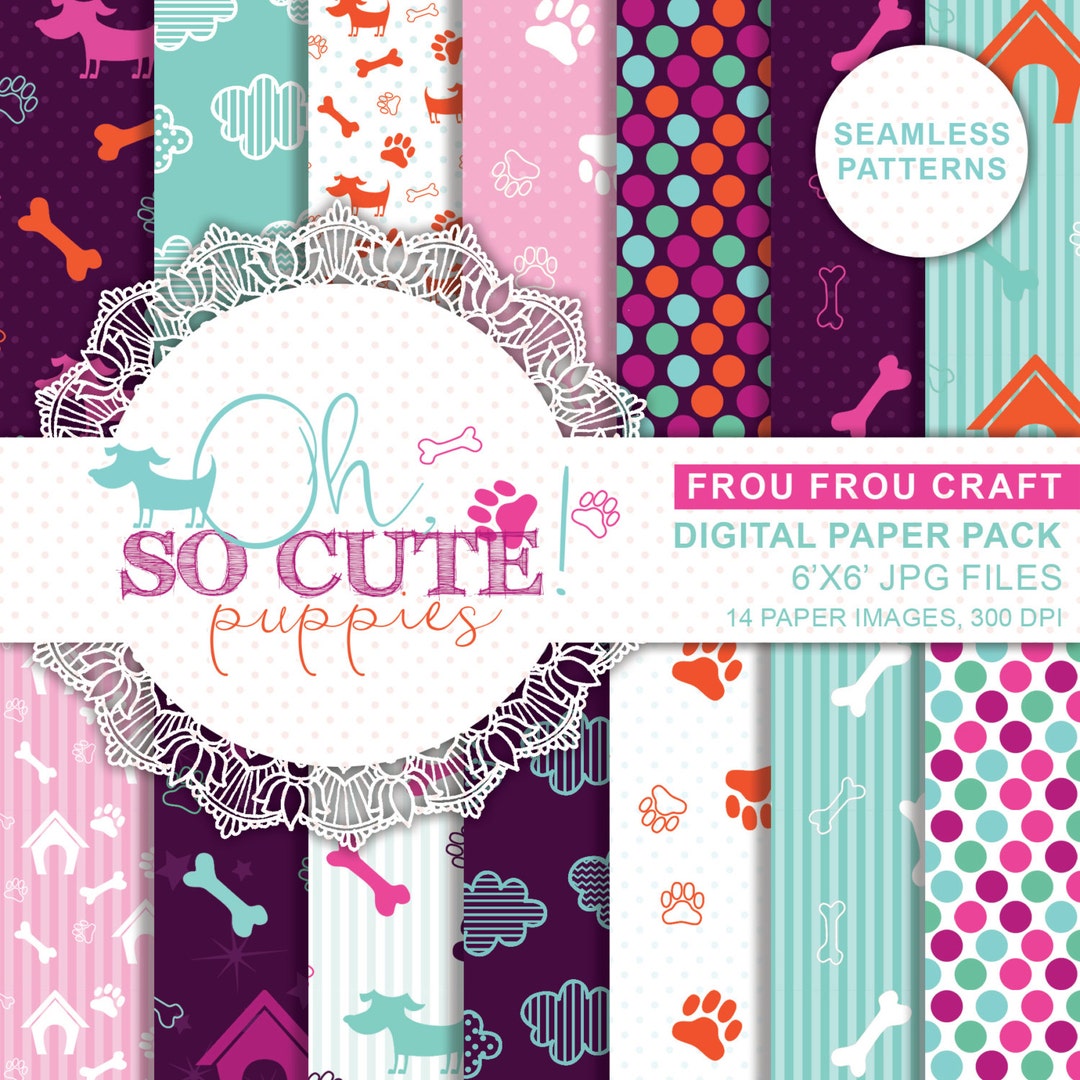 Cute Puppies Digital Paper Pack Instant Download Seamless Patterns Baby ...