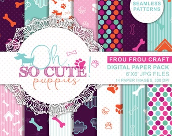 Puppies Digital Paper Pack Cute Pets Seamless Patterns | Etsy