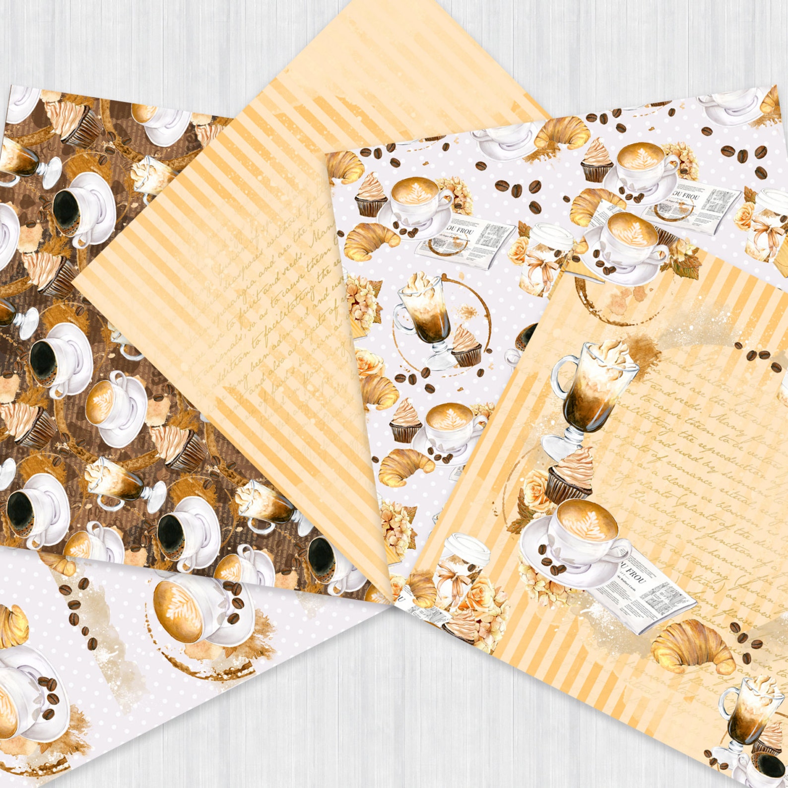 Coffee Paper Pack Coffee Scrapbook Paper Watercolor Coffee Shop Digital ...