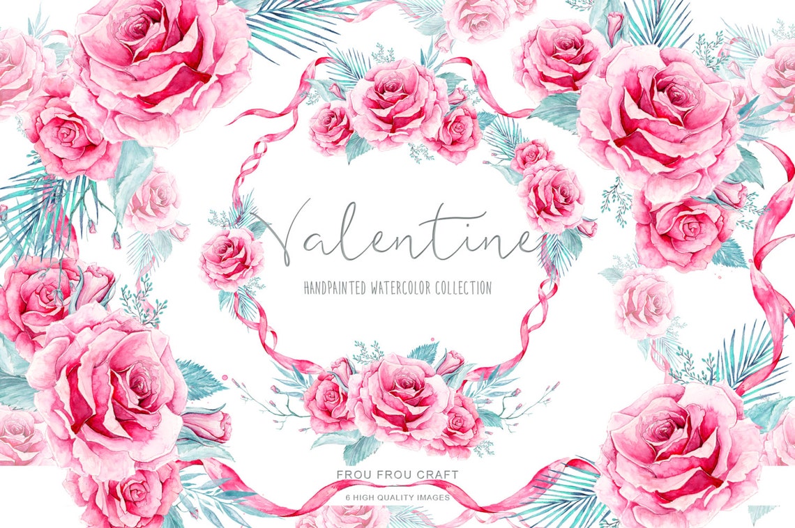 Watercolor Roses Clipart Valentine Flowers Handpainted Floral - Etsy
