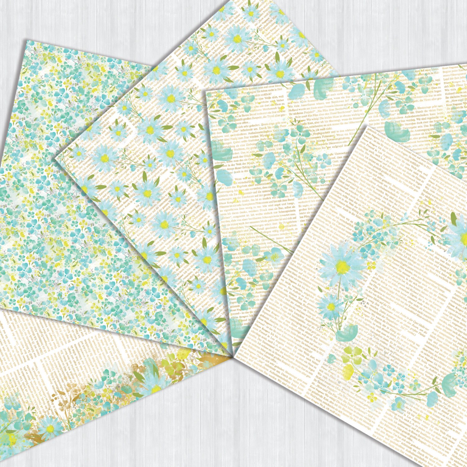 Mint and Gold Watercolor Digital Paper Pack Instant Download | Etsy