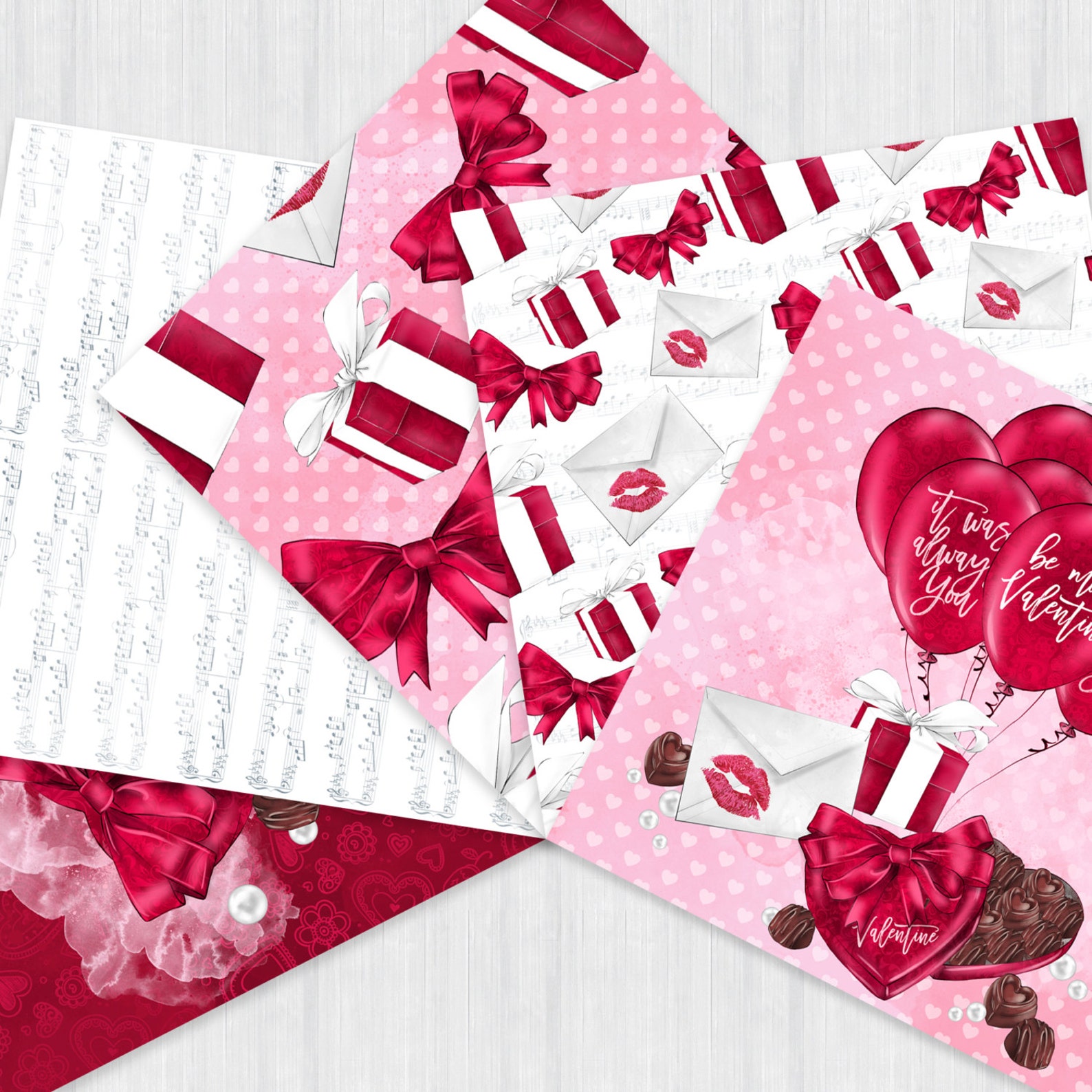 Valentines Paper Pack Love Digital Backgrounds Cute Romantic | Etsy