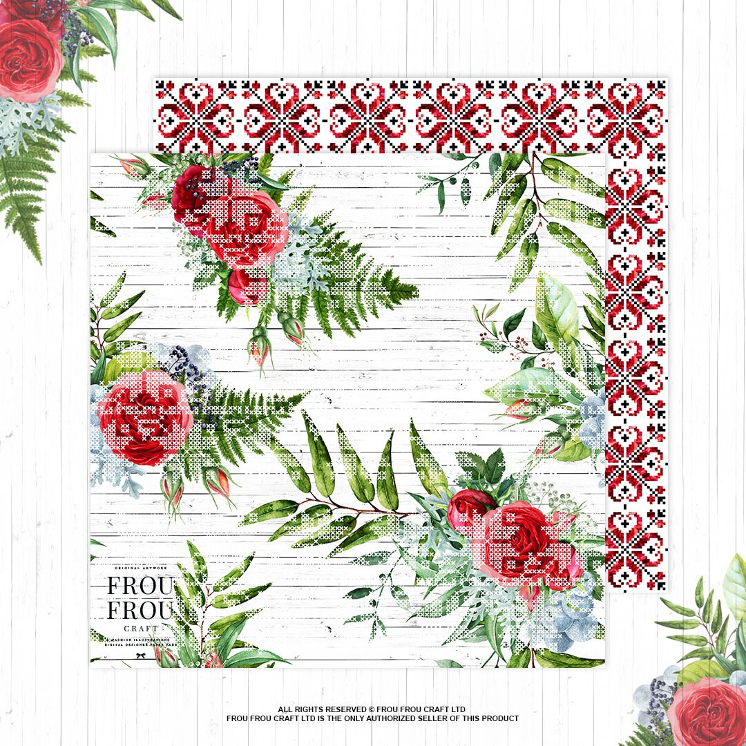 Red Roses Paper Pack Ethno Digital Paper Pad Floral Fabric | Etsy