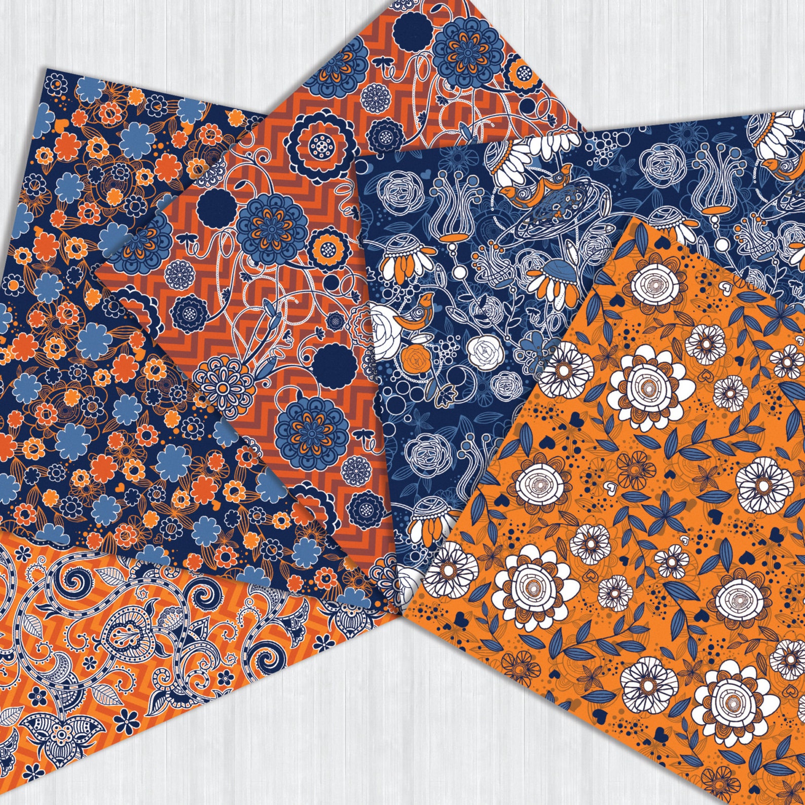 Blue Orange Digital Paper Pack Instant Download Bright Colors | Etsy
