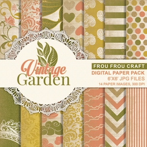 Vintage Garden Digital Paper Pack Instant Download Green Yellow Red ...