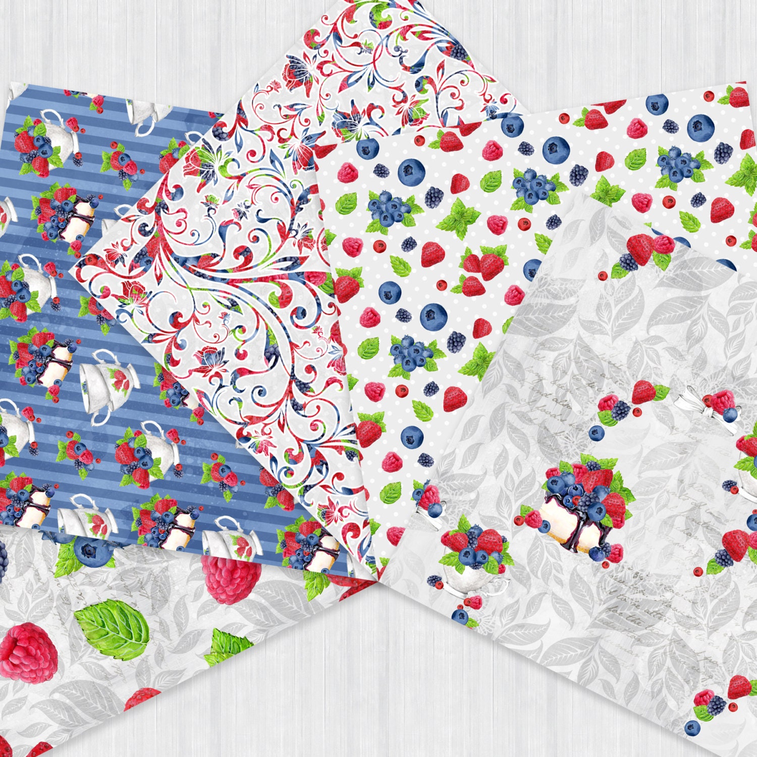 Berries Scrapbook Paper Berry Pack Strawberry Blueberry - Etsy