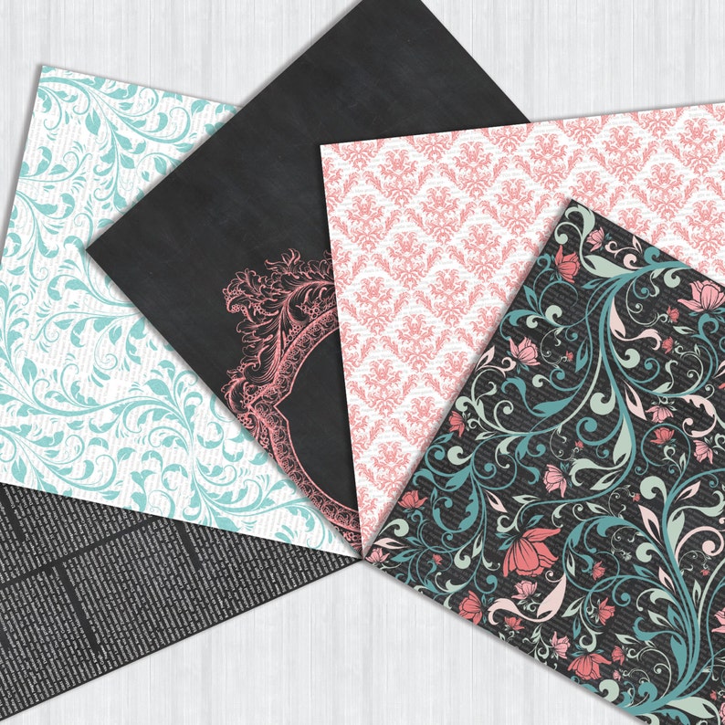 Pink Blue Flowers Digital Paper Pack Instant Download Chalkboard ...