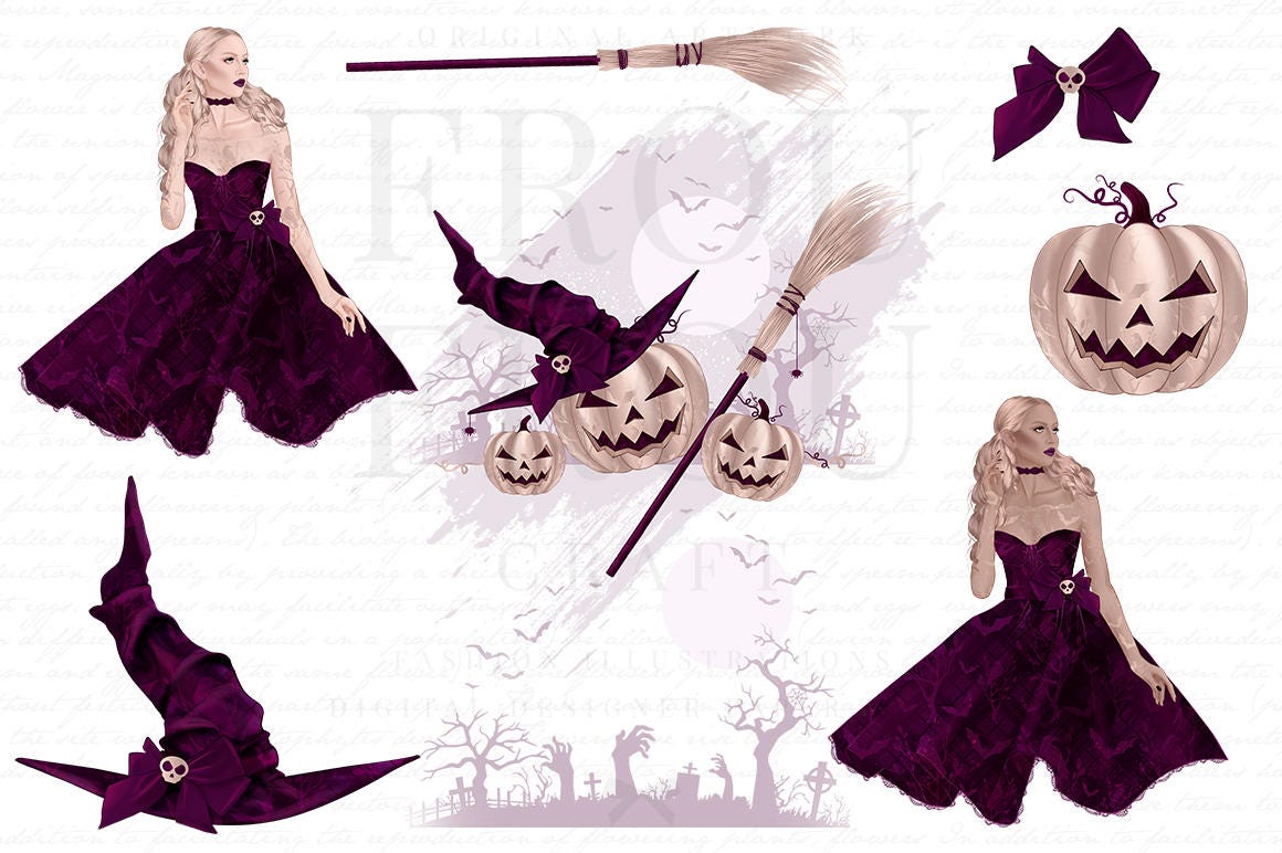 Halloween Clipart Halloween Witch Fashion Clip Art Witch Hat | Etsy