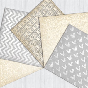 Vintage Christmas Digital Paper Pack Instant Download Silver Cream Grey ...