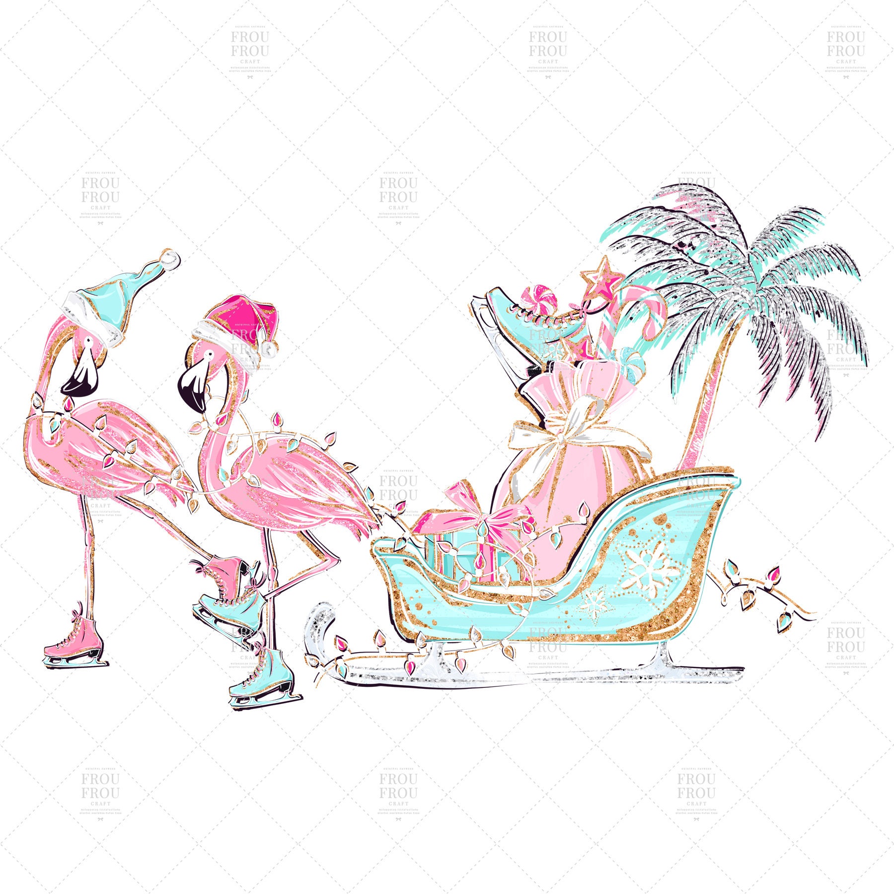 Tropical Christmas Clip Art Cute Flamingo Clipart Hot - Etsy Canada