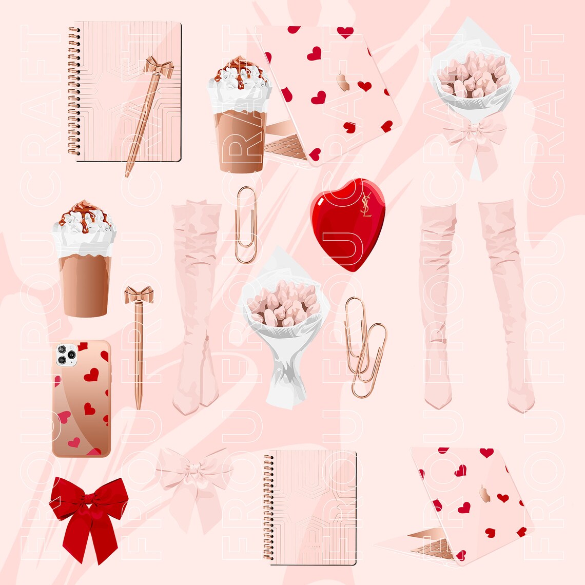 Valentines Day Clip Art Pastel Pink Clipart Valentine - Etsy