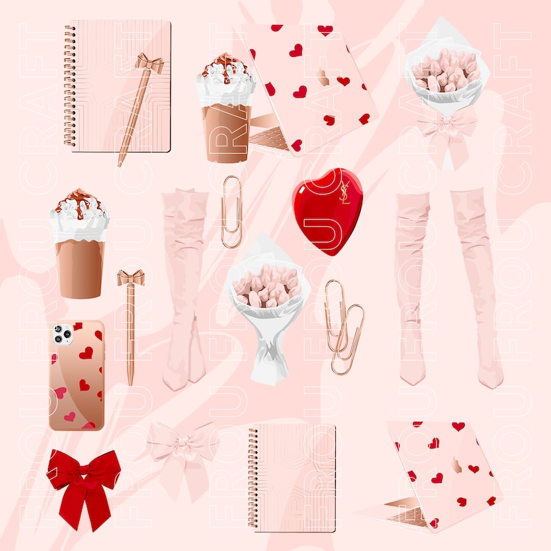 Valentines Day Clip Art, Pastel Pink Clipart, Valentine Fashion ...