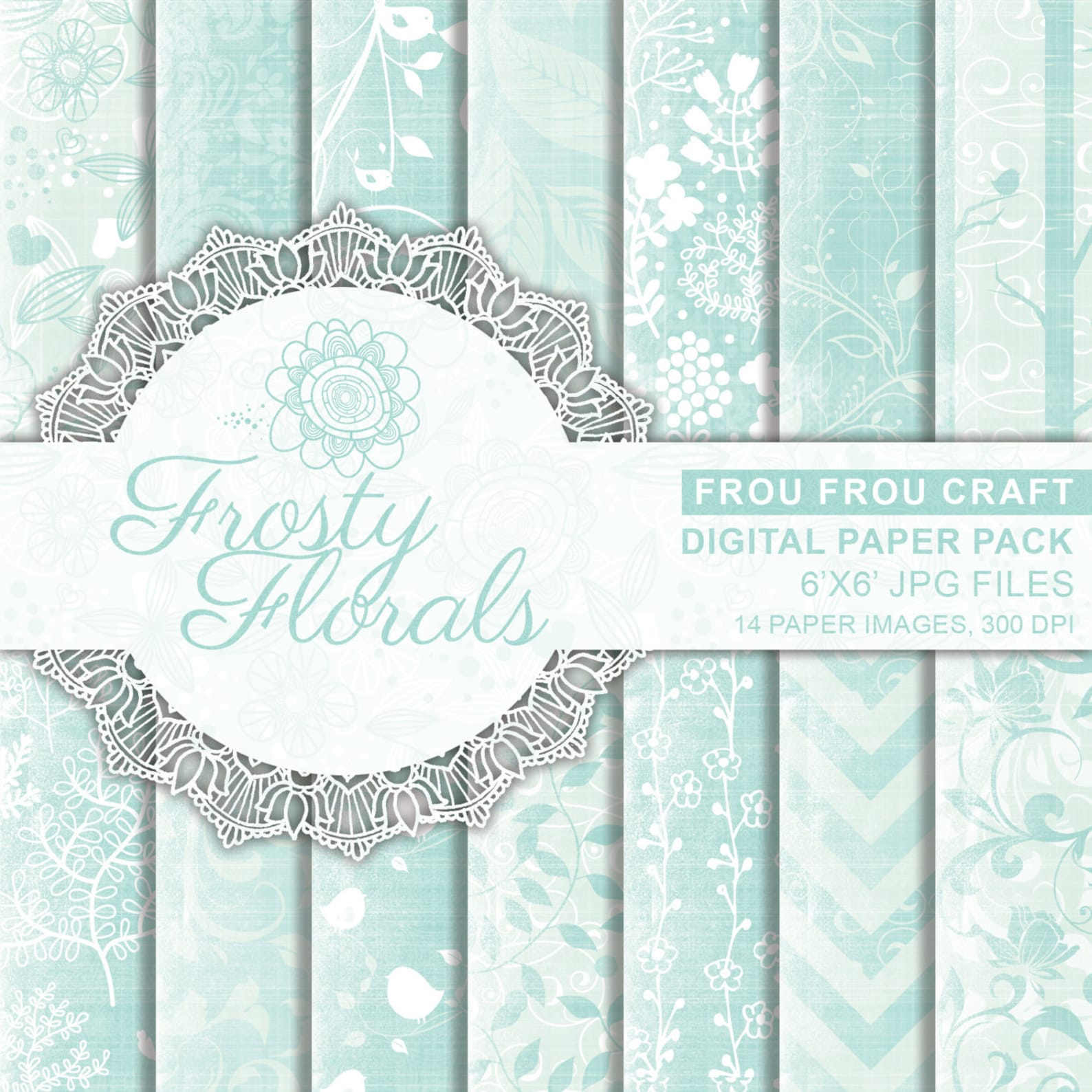 Blue Floral Digital Paper Pack Instant Download Aqua Mint - Etsy