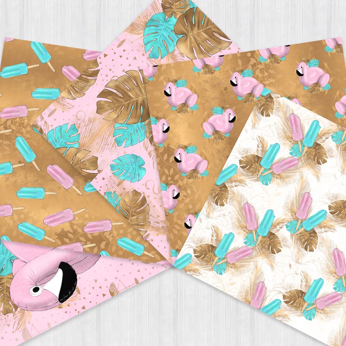 Summer Paper Pack Beach Digital Backgrounds Pink Flamingo Float Planner ...