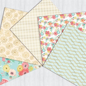 Spring Flowers Digital Printable Paper, Colorful Flowers Paper, Green ...