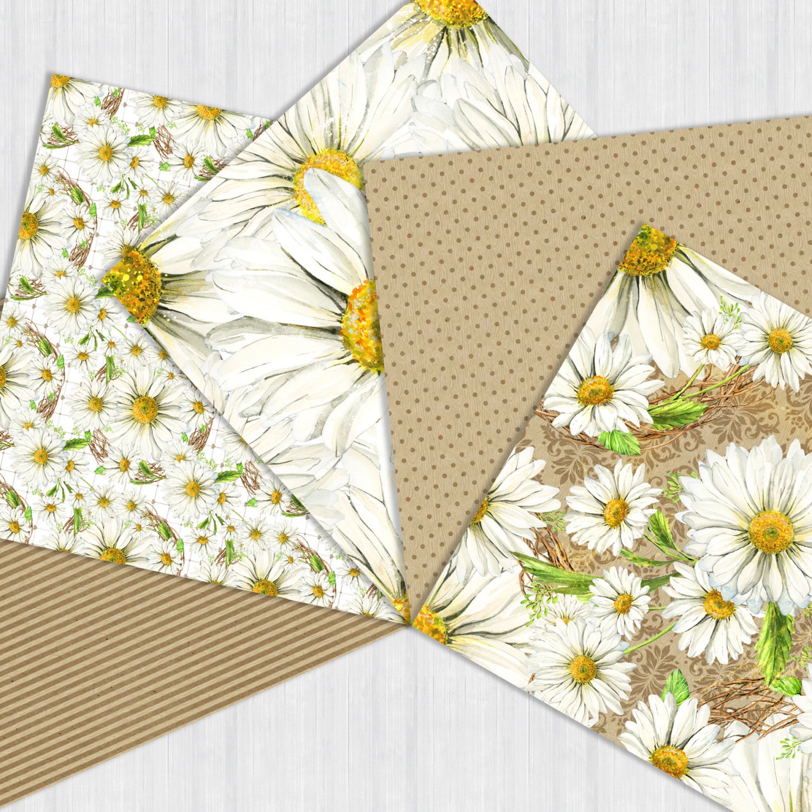 Daisies Digital Paper Pack Watercolor Daisy White Camomile - Etsy