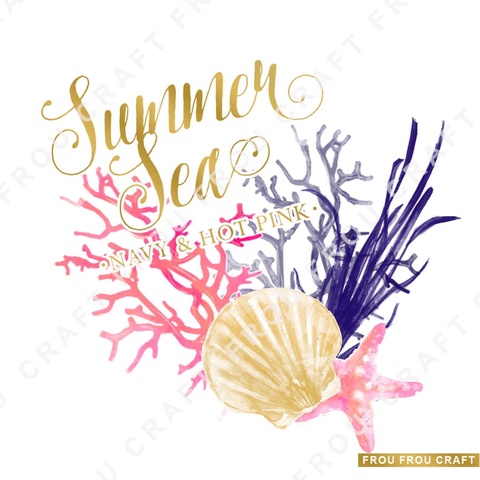 Navy Pink Nautical Clipart Summer Sea Elements Intant Download - Etsy