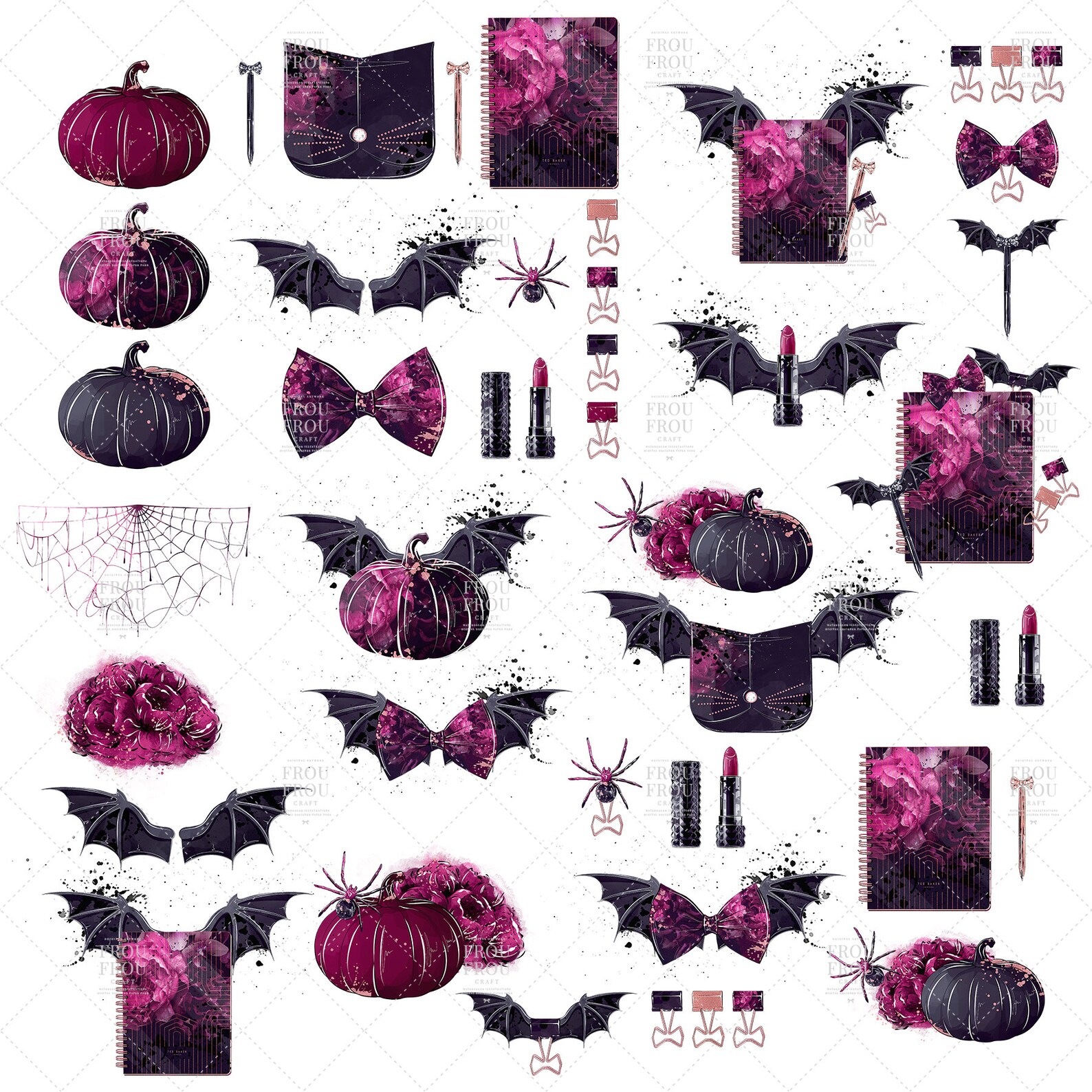 Halloween Clip Art Fall Clipart Floral Glitter Planner - Etsy