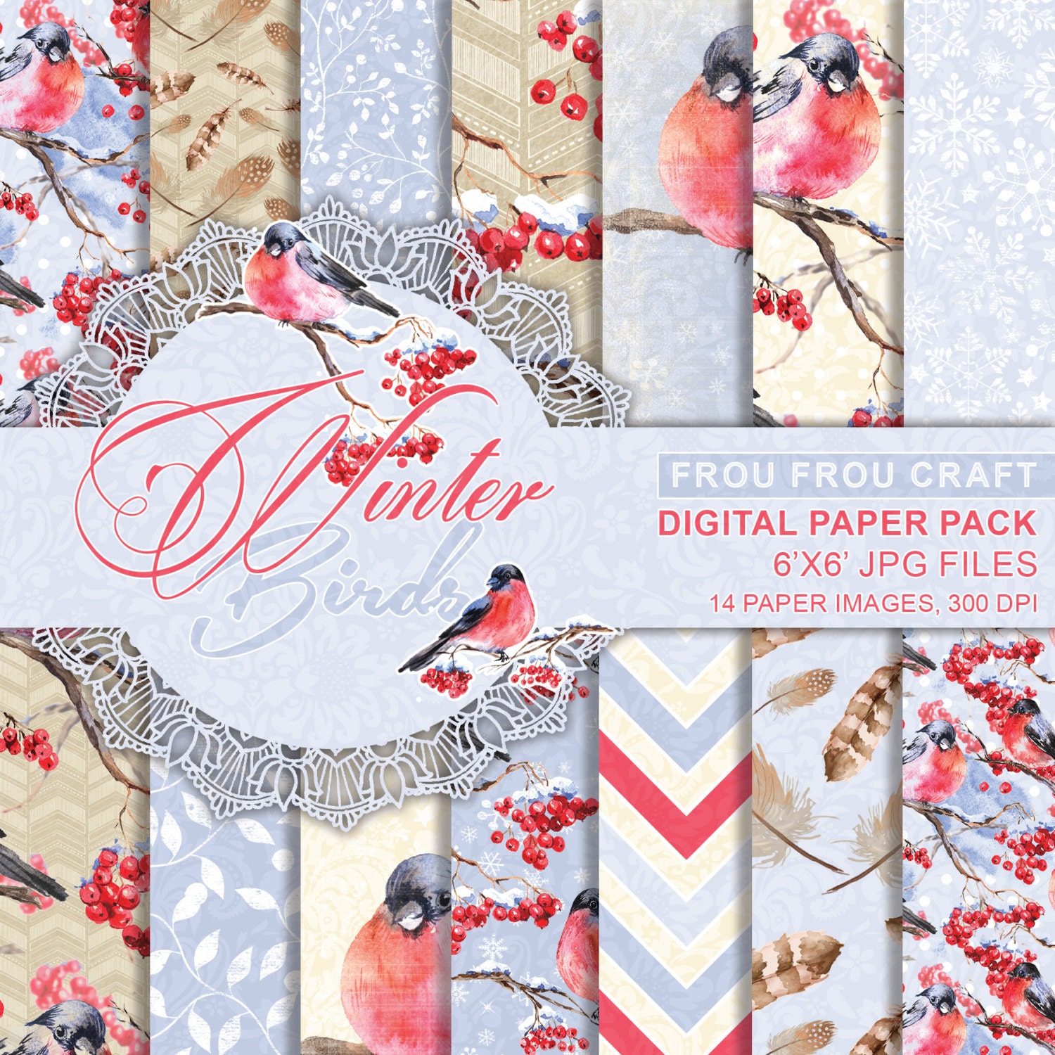 Winter Birds Digital Paper Pack Instant Download Watercolor - Etsy