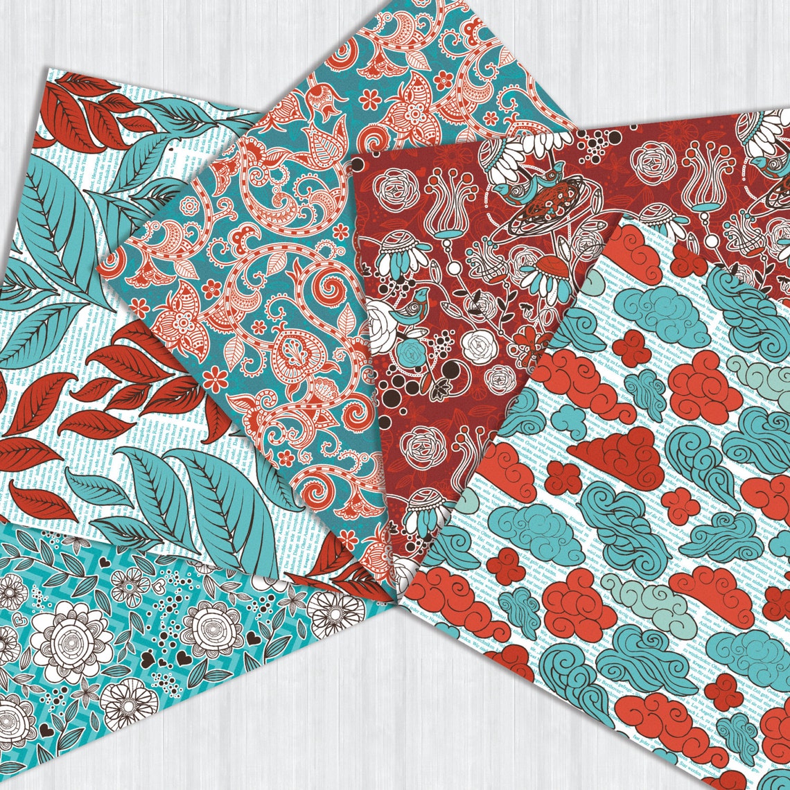 Red Blue Digital Paper Pack Instant Download Spring Summer | Etsy