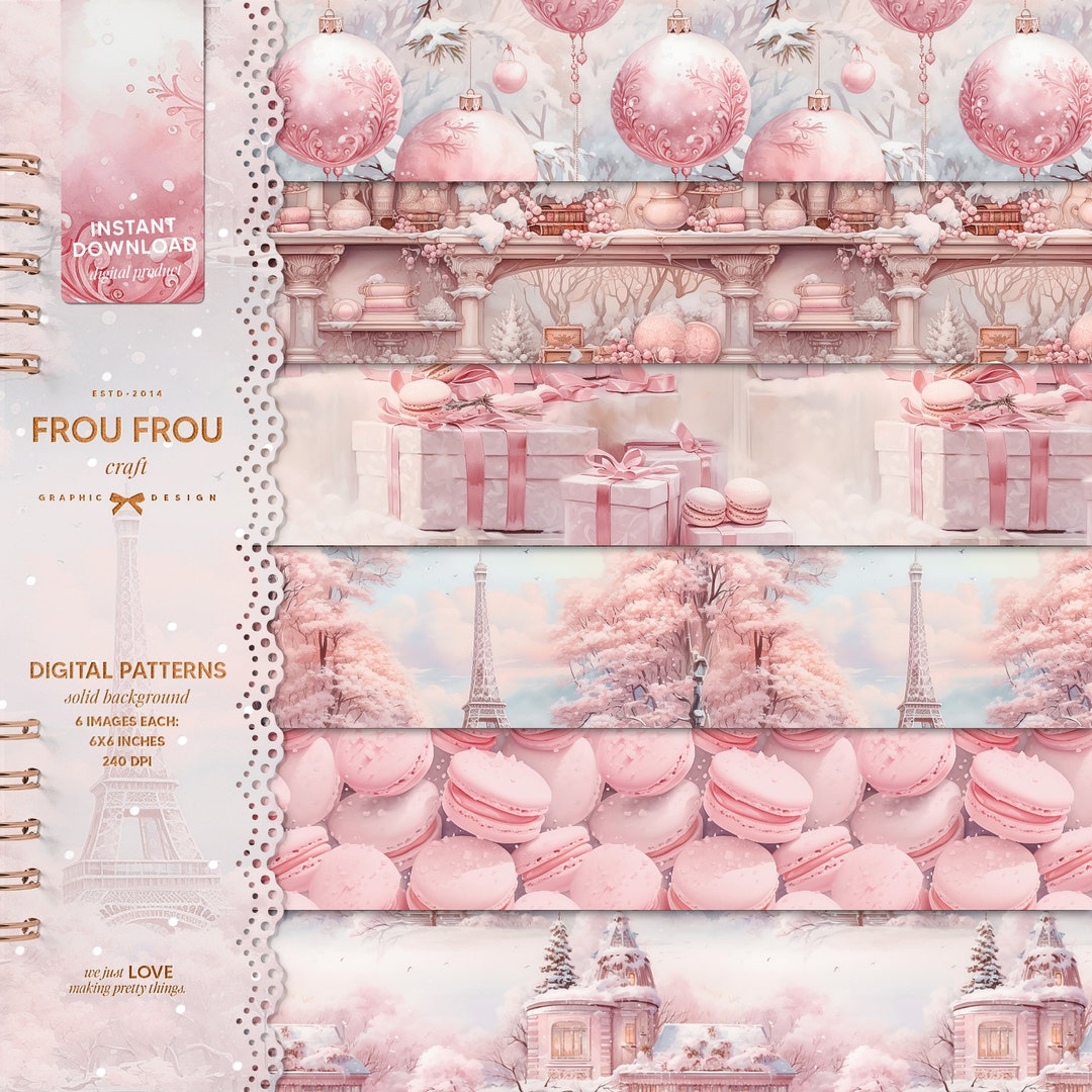 Pink Paris Digital Paper Pack - Eiffel Tower & Pastel Christmas ...