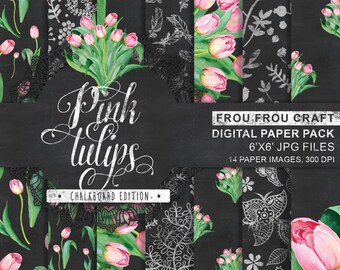Pink Tulips Kraft Paper Watercolor Spring Flowers Digital | Etsy