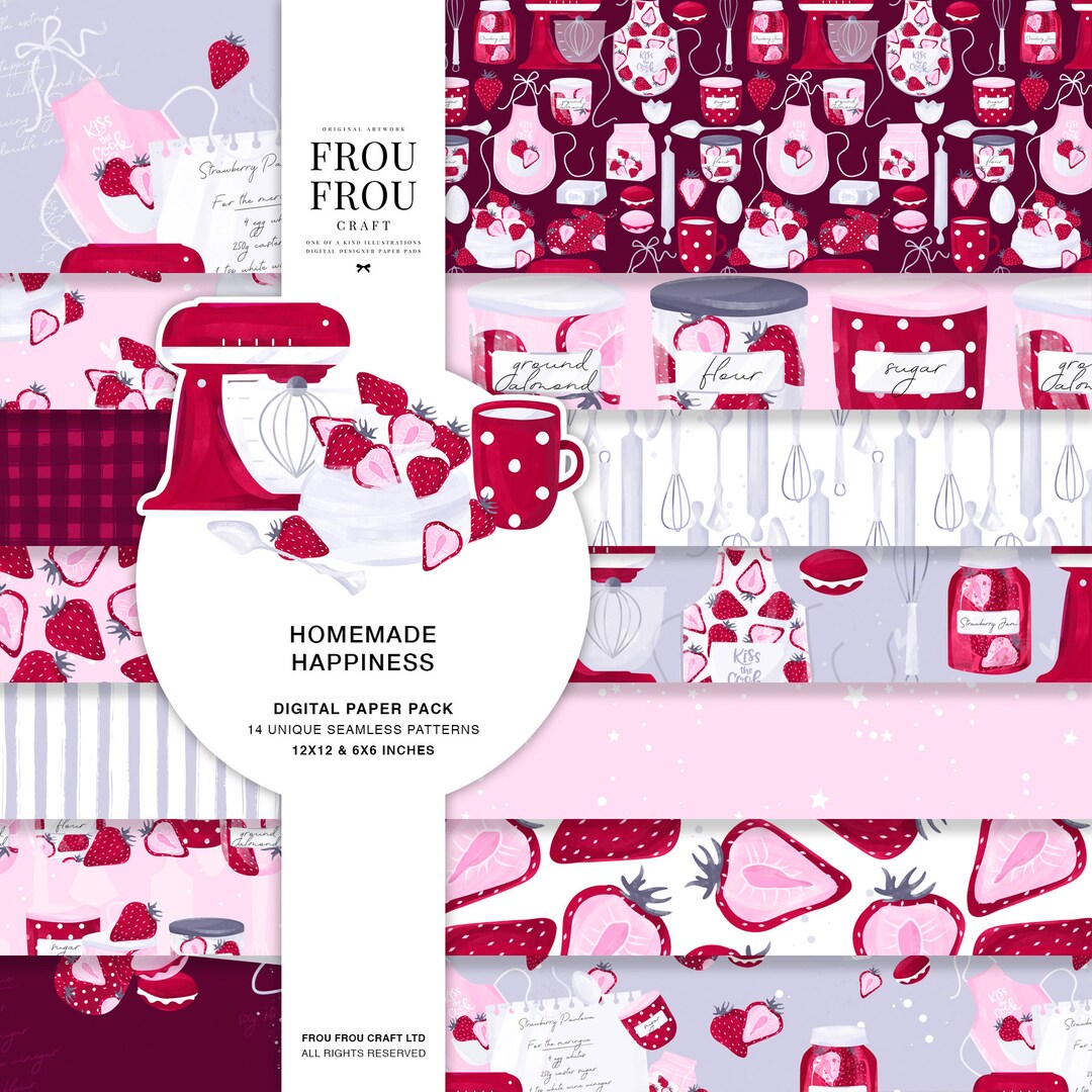 Bakery Paper Pack, Kitchen Digital Paper Pack, Cooking Patterns, Cute ...