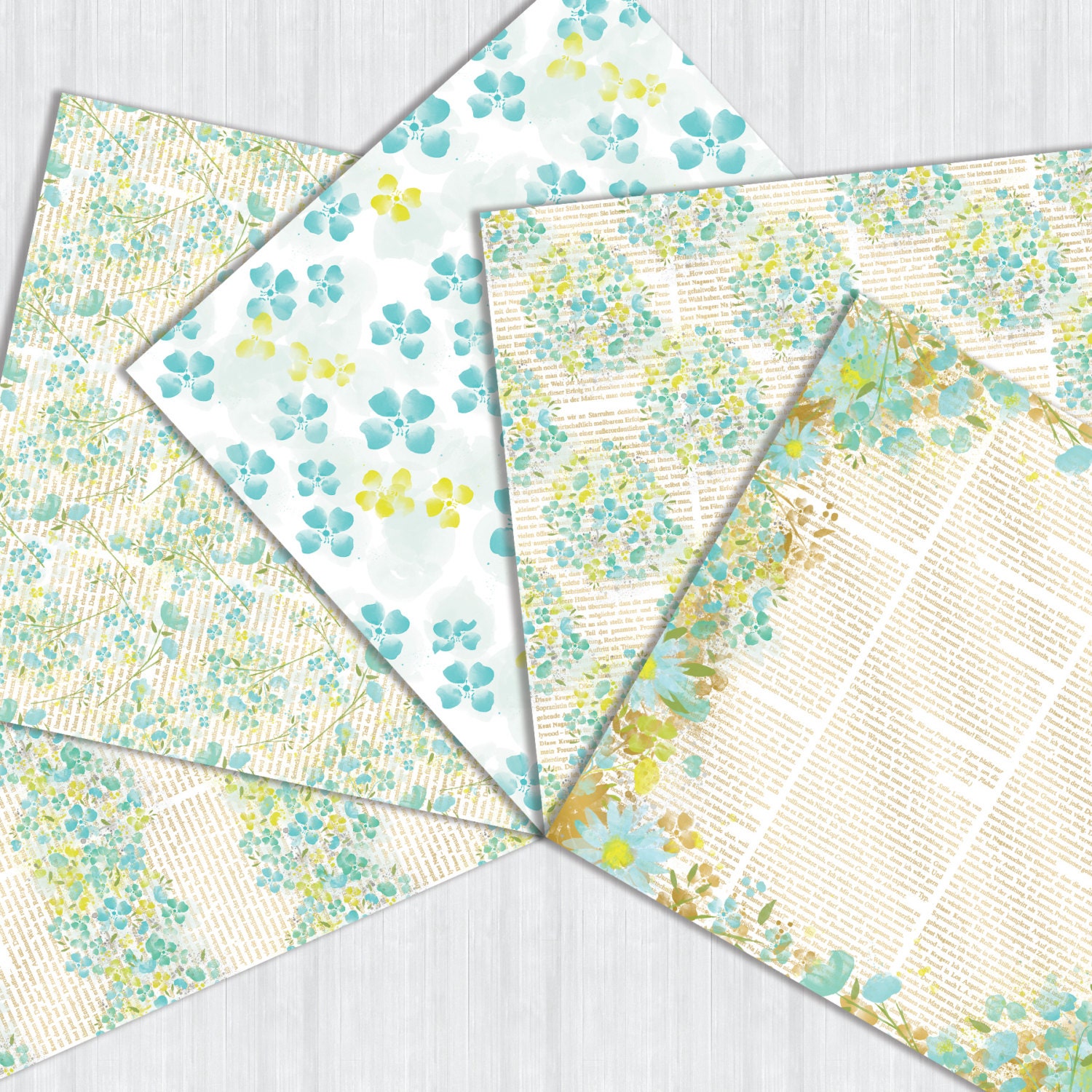 Mint and Gold Watercolor Digital Paper Pack Instant Download | Etsy