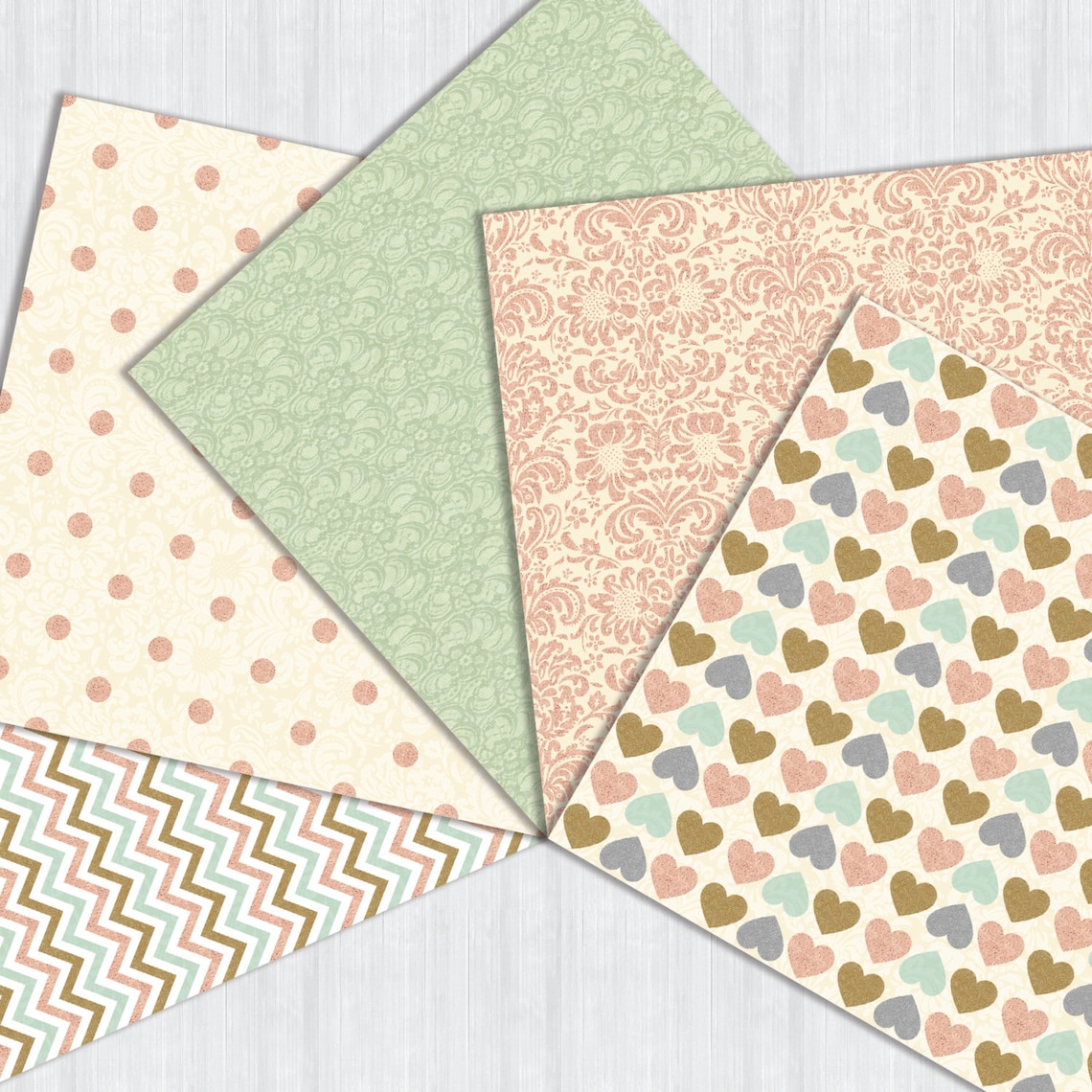 Rose Gold Digital Paper Pack Instant Download Romantic Hearts - Etsy