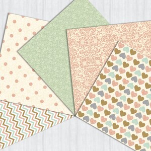 Rose Gold Digital Paper Pack Instant Download Romantic Hearts Love Sage ...