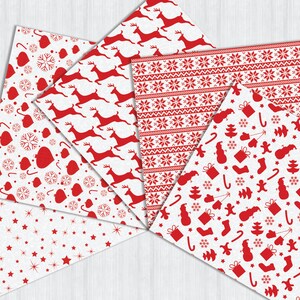 Red Christmas Digital Paper Pack Instant Download White Grey New Year ...