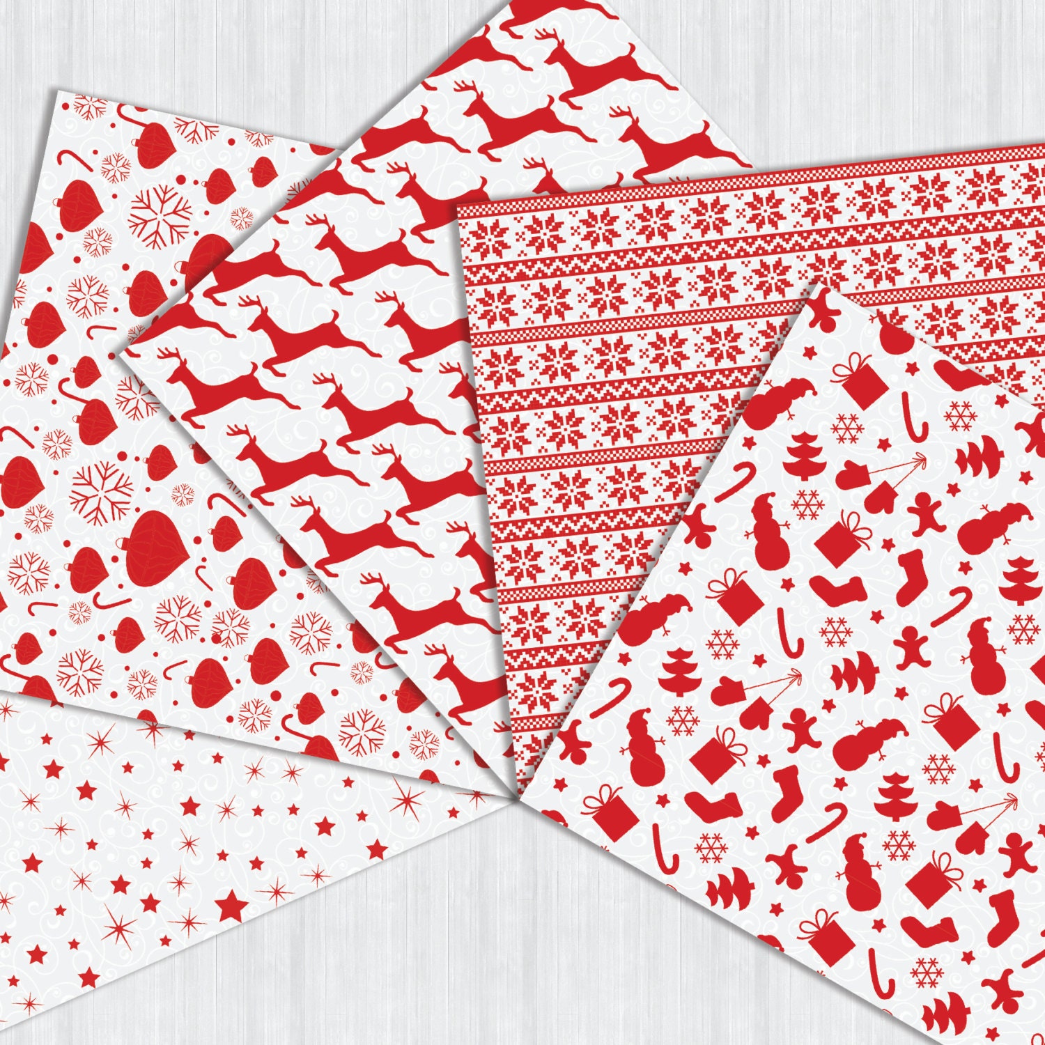 Red Christmas Digital Paper Pack Instant Download White Grey - Etsy