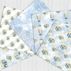 Champagne Seamless Patterns Winter Digital Paper Pack Blue Watercolor ...