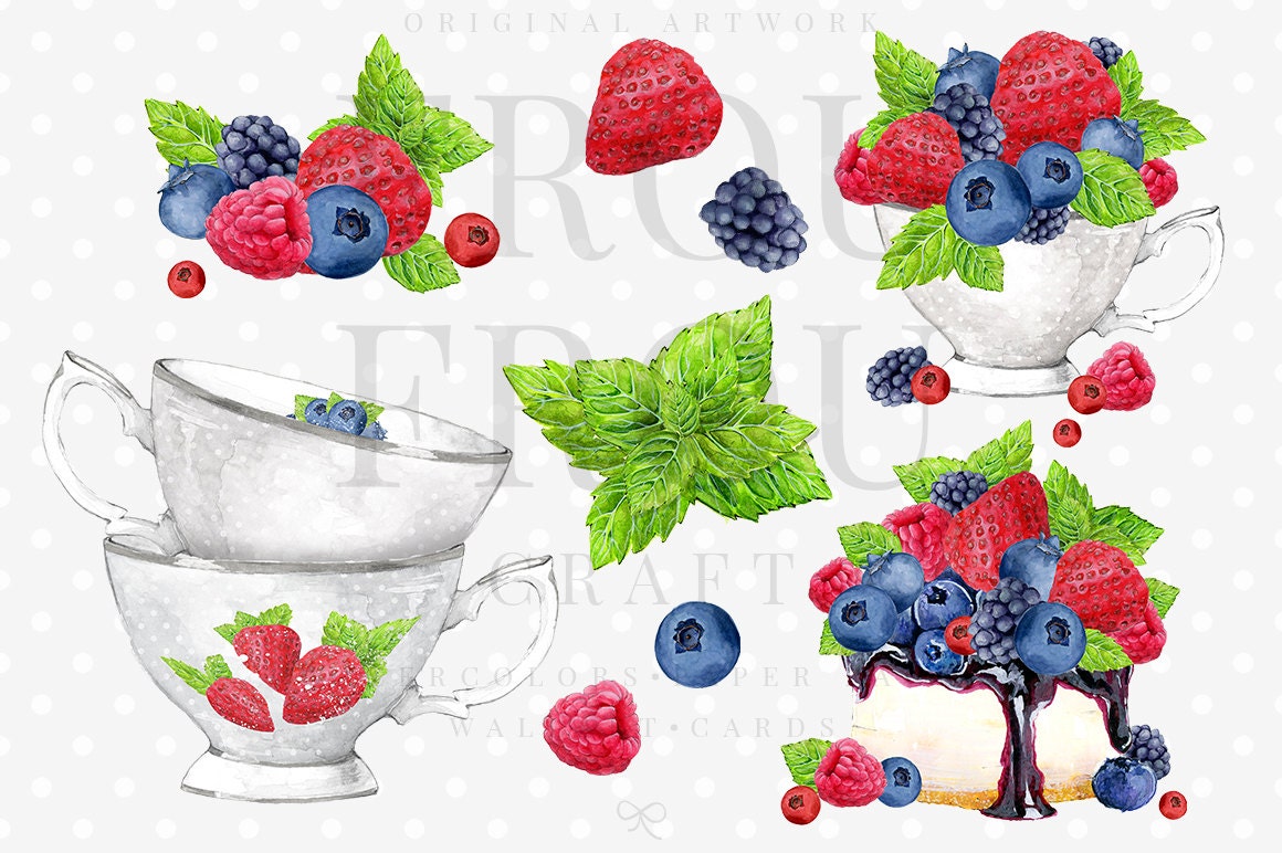 Berries Clipart Fruits Clip Art Strawberry Blueberry Raspberry | Etsy