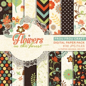 Floral Digital Paper Pack Instant Download Cream White Red Green Blue ...