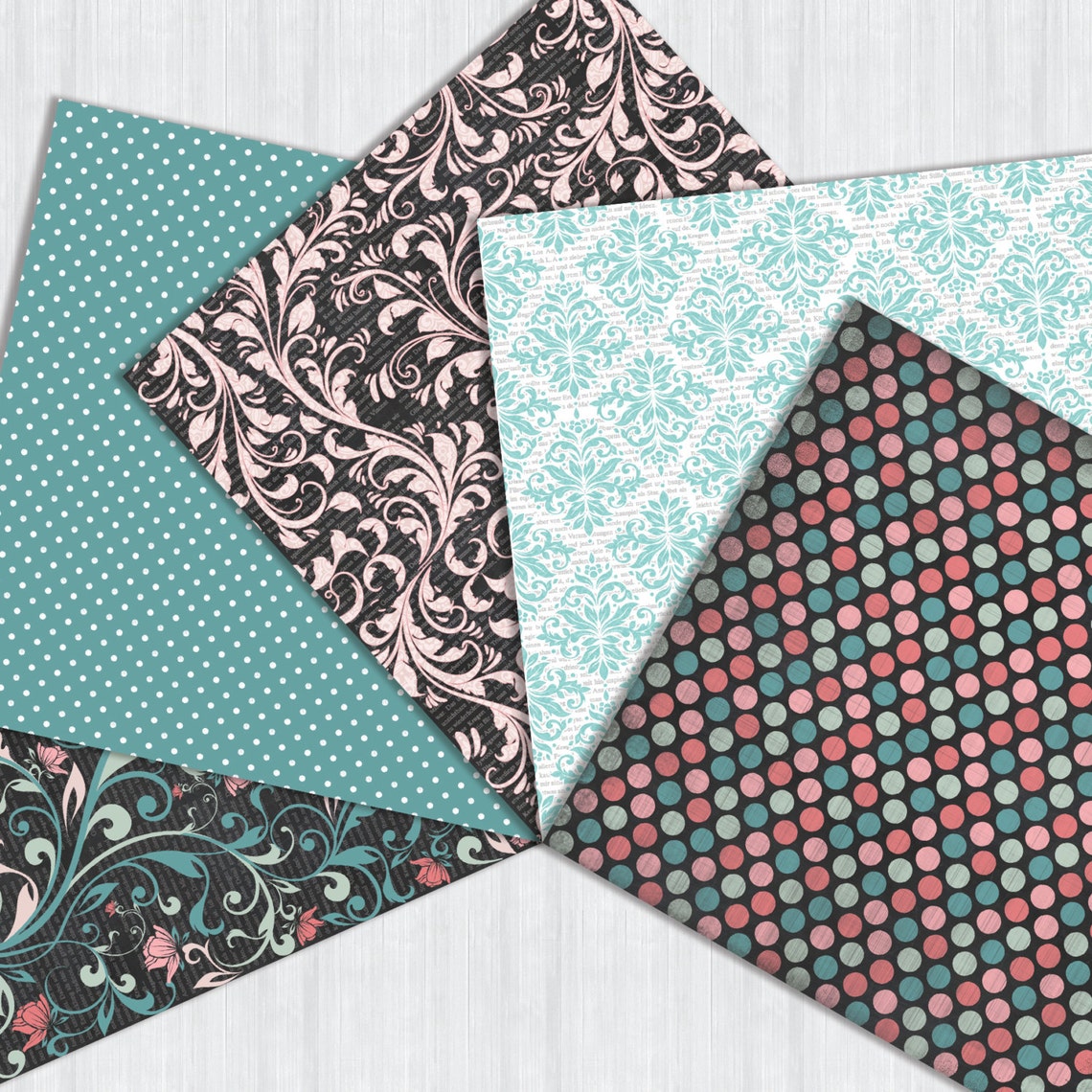 Pink Blue Flowers Digital Paper Pack Instant Download Chalkboard ...