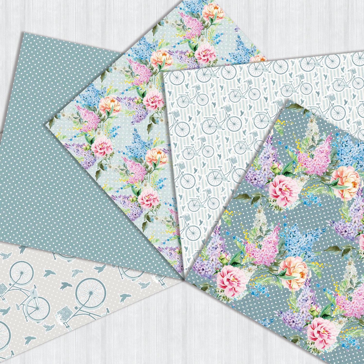 Bicycle Flowers Digital Paper Pack Instant Download Bike Roses - Etsy