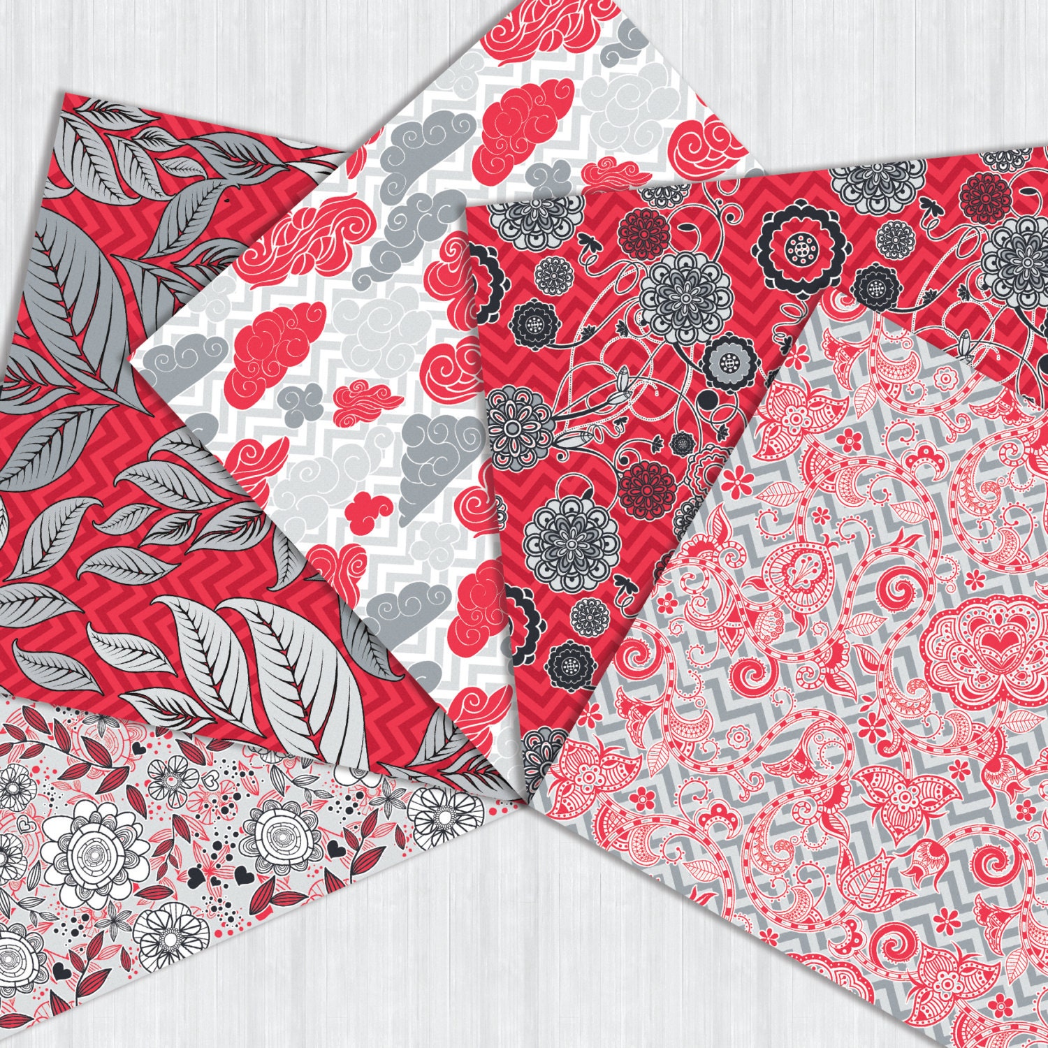 Pink Red Grey Digital Paper Pack Instant Download Bright | Etsy