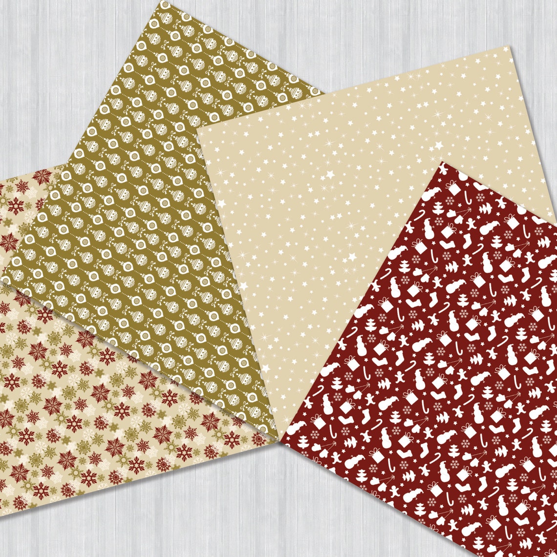 Vintage Christmas Digital Paper Pack Instant Download Red | Etsy