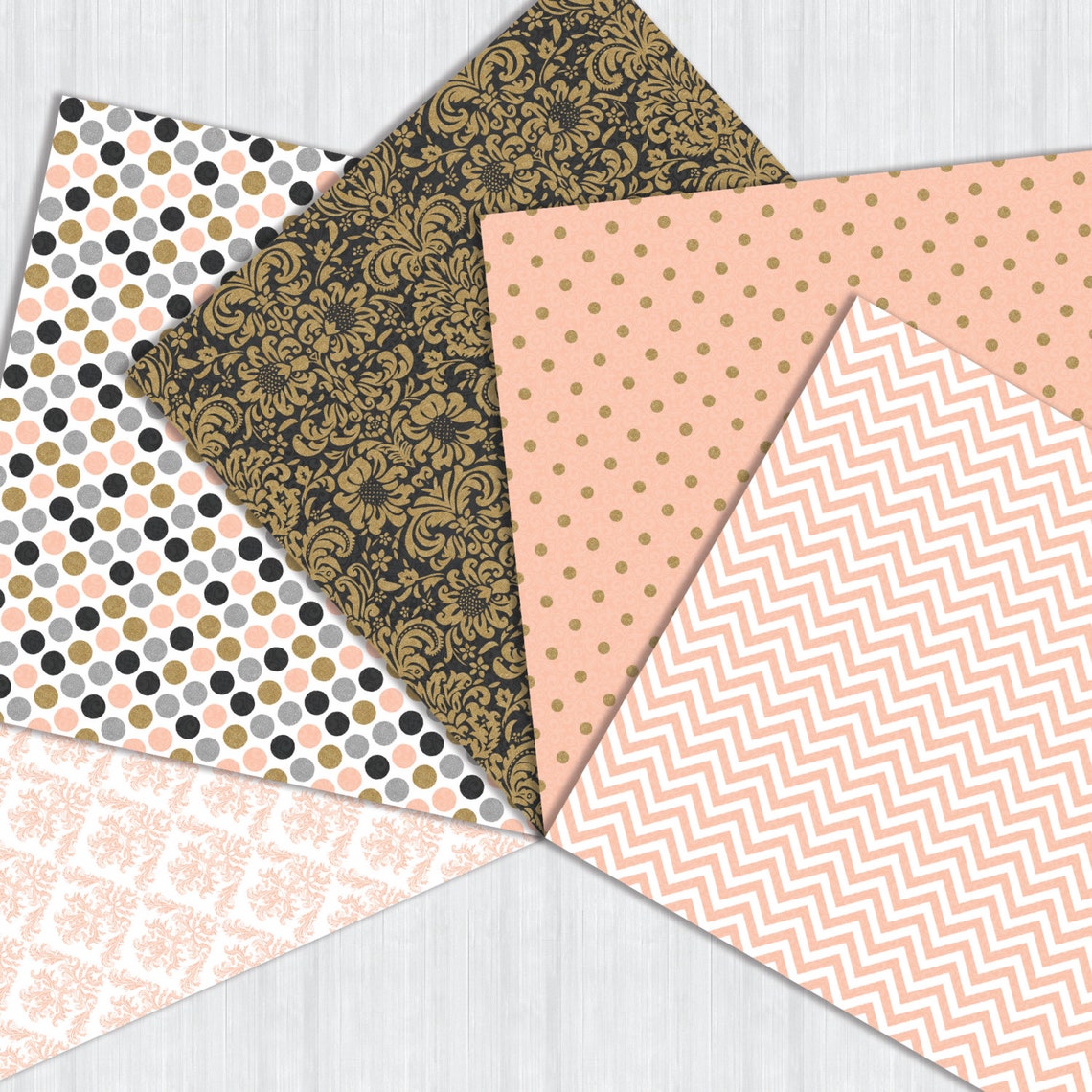 Peach Black Digital Paper Pack Instant Download Pattern White | Etsy