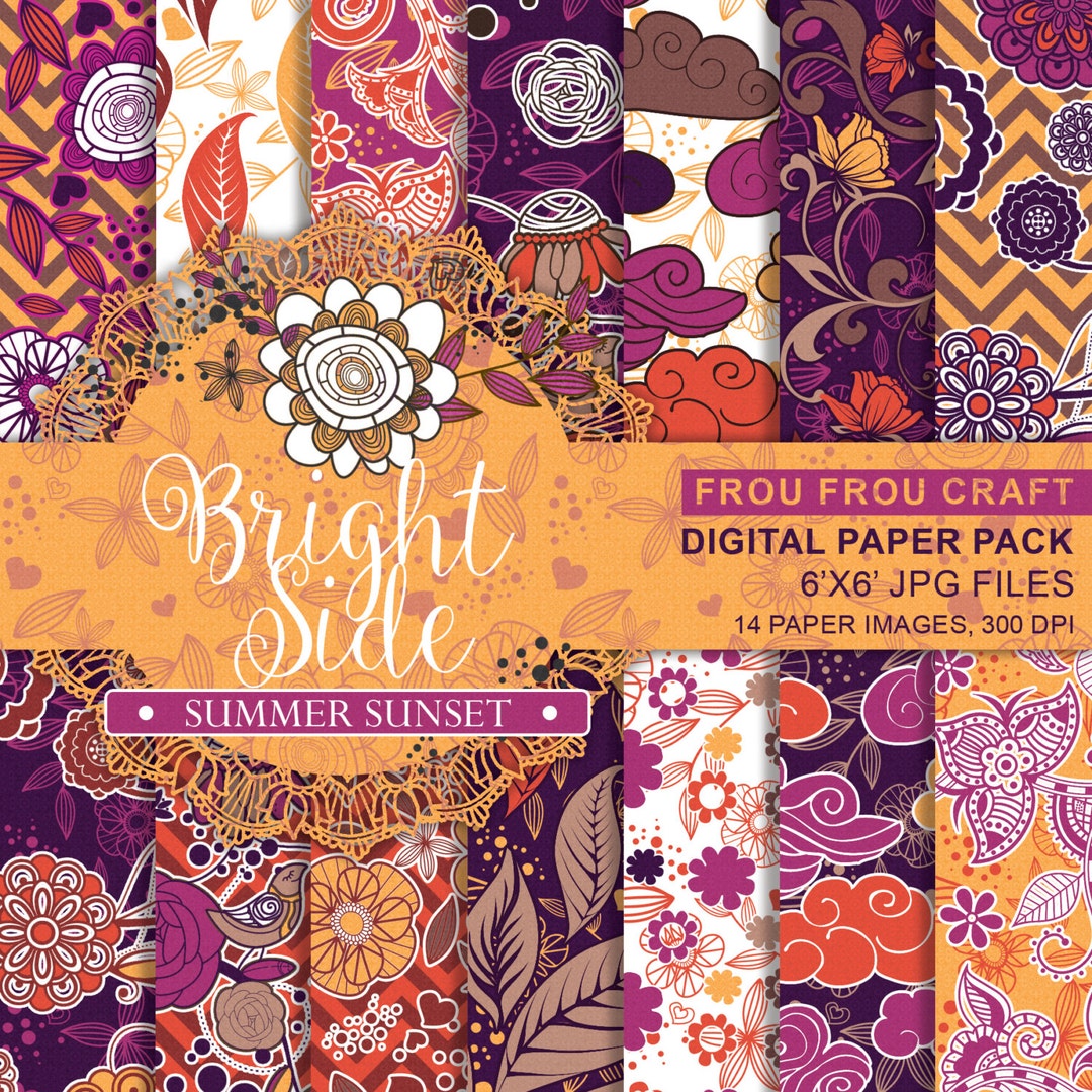Pink Purple Orange Digital Paper Pack Instant Download Bright Colors ...