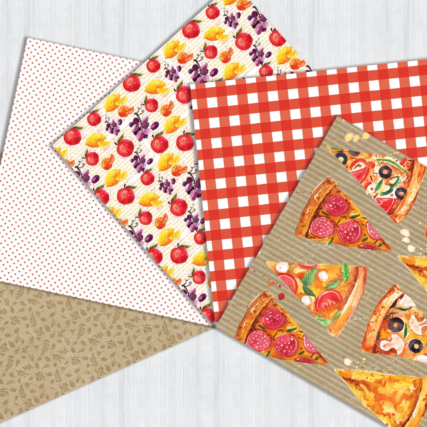 Pizza Fruits Digital Paper Pack Instant Download Delicious | Etsy