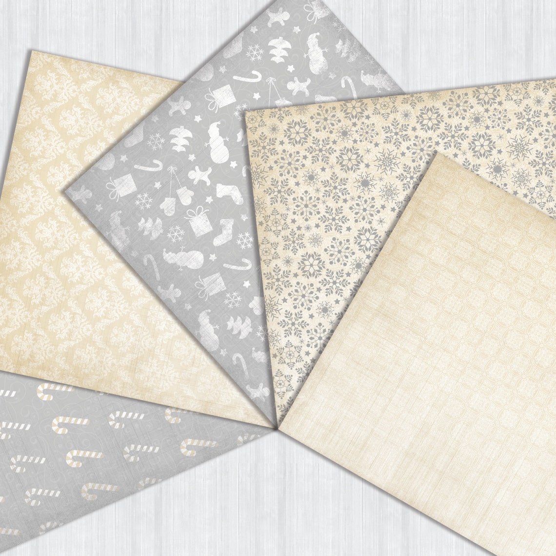 Vintage Christmas Digital Paper Pack Instant Download Silver - Etsy