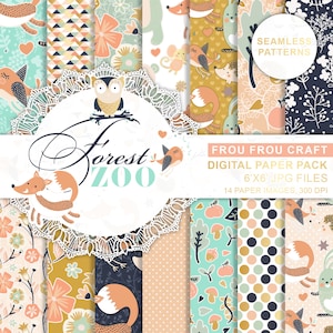 Animals Digital Paper Fox Bear Owl Repeatable Pattern Forest - Etsy