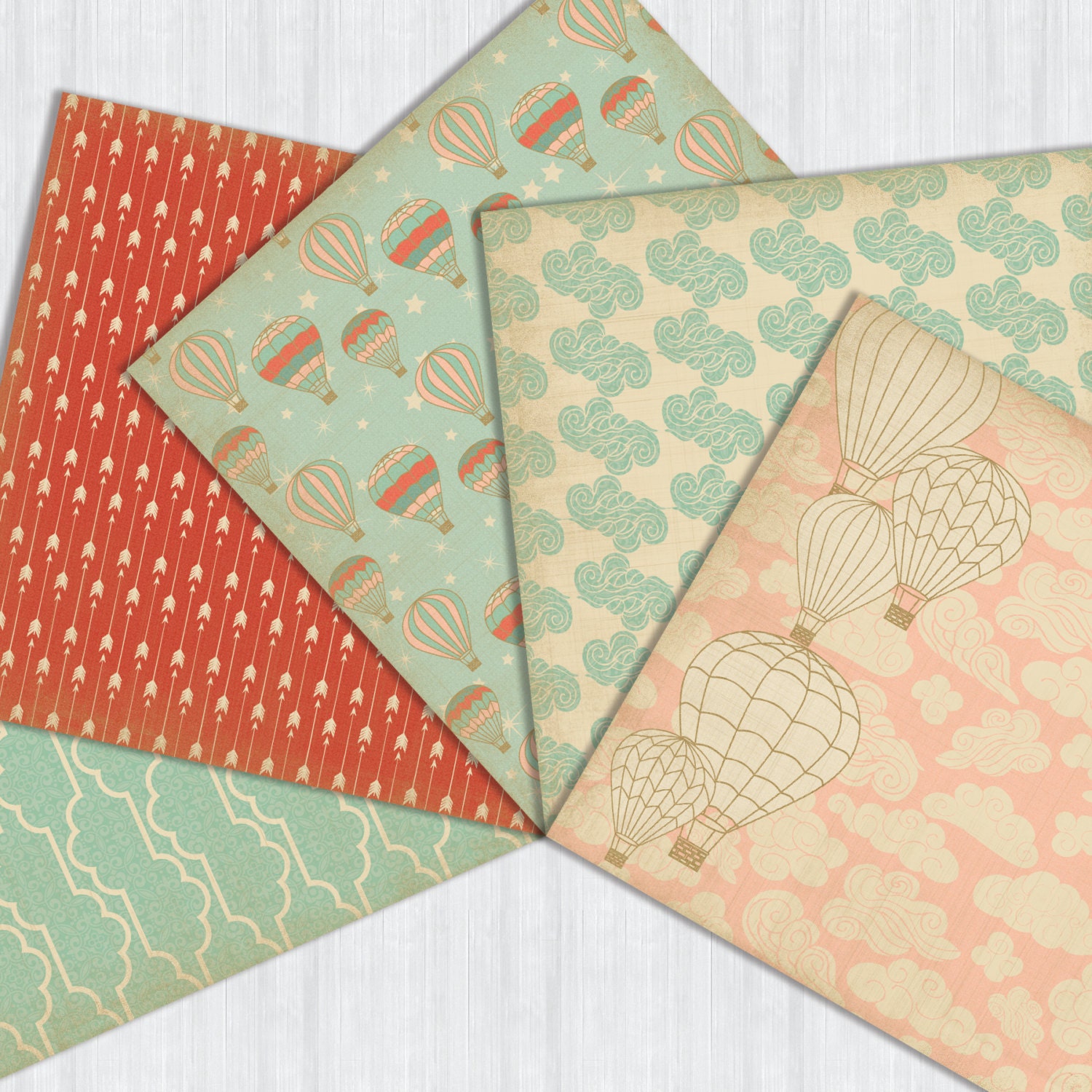 Vintage Balloons Digital Paper Pack Instant Download Hot Air | Etsy