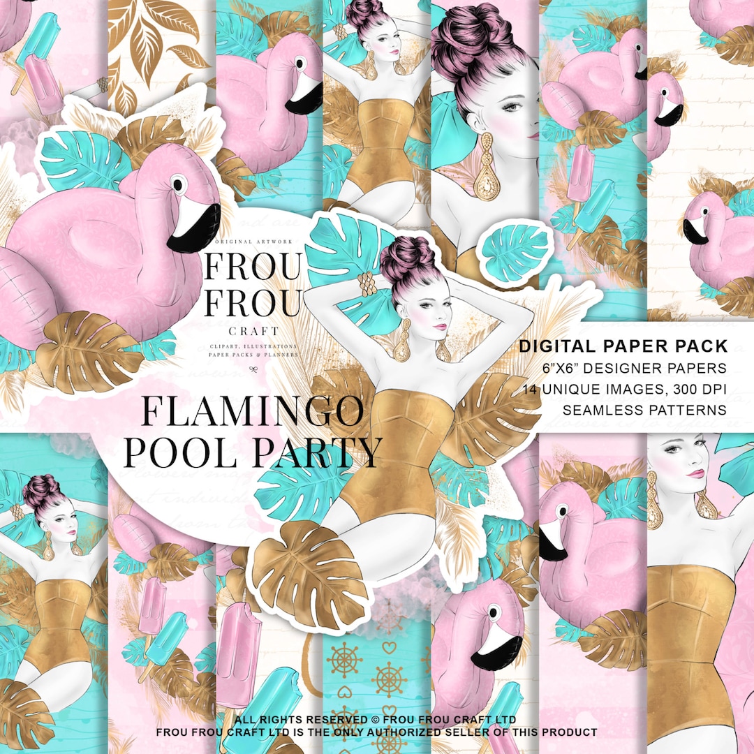 Tropical Paper Pack Summer Girl Planner Stickers Pink Flamingo Digital ...