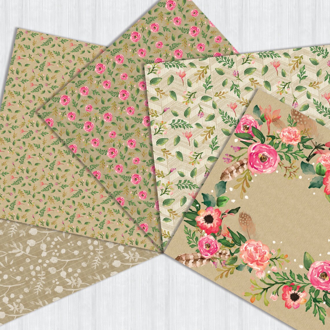 Watercolor Flowers Digital Paper Pack Instant Download Kraft - Etsy