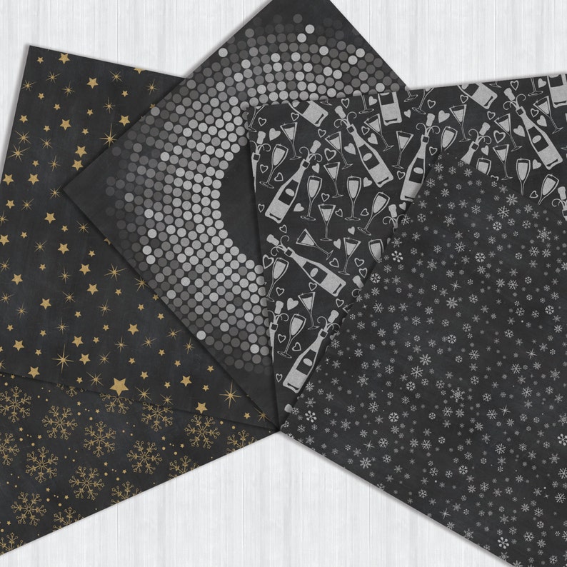 Chalkboard New Year Digital Paper Pack Instant Download Glitter Gold ...
