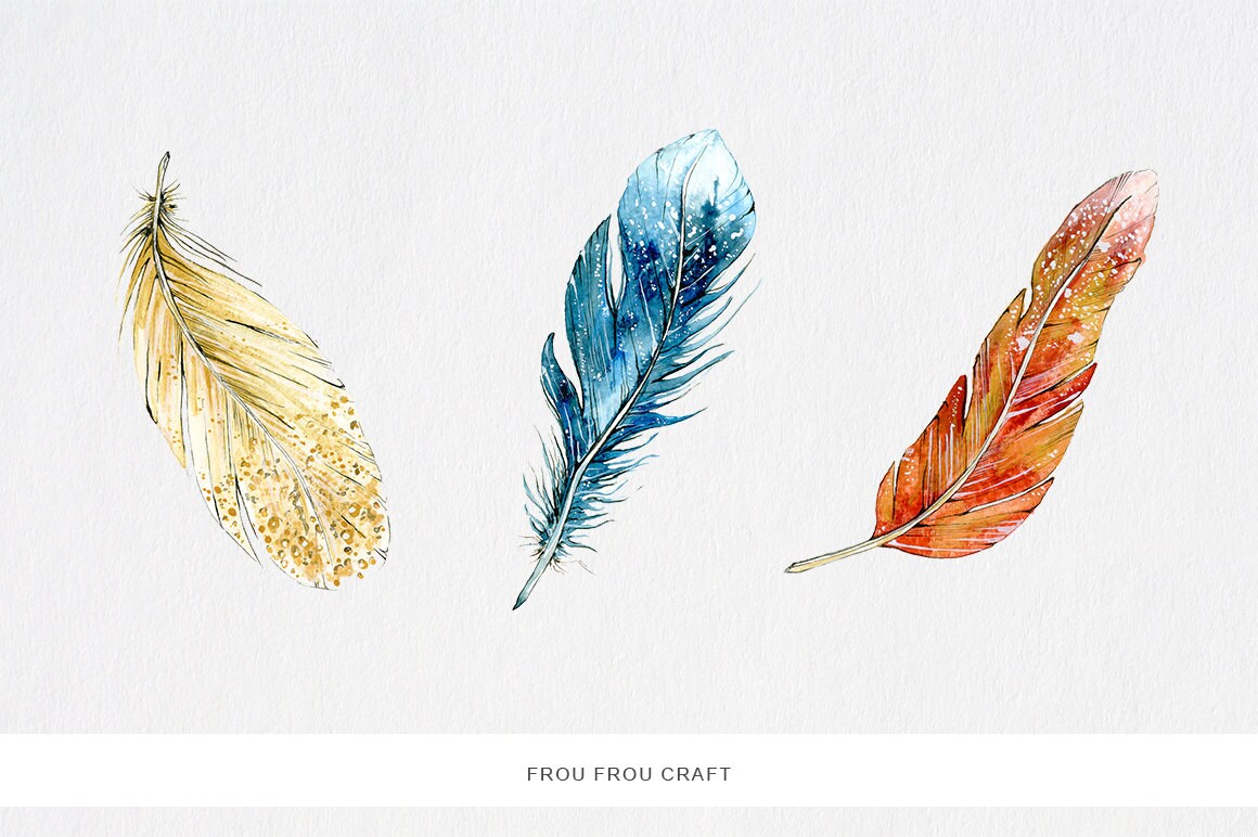 Tribal Feathers Clip Art Bird Feathers Watercolor Sticker - Etsy