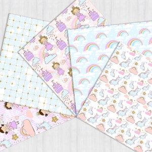 Unicorn Paper Pack, Princess Seamless Patterns, Pastel Nursery Baby ...